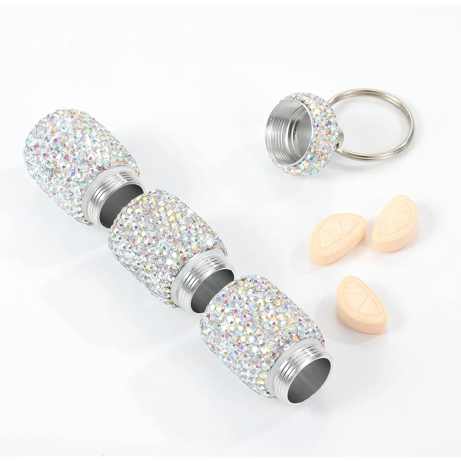 Sparkly Rhinestone Travel Pill Box - Waterproof Keychain Pill Container ...