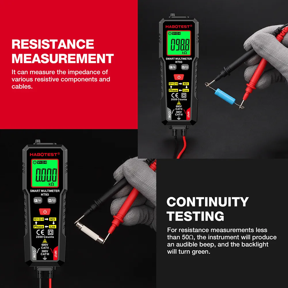 HT93 Digital Multimeter, True RMS 2000 Counts Auto-Ranging AC/DC ...