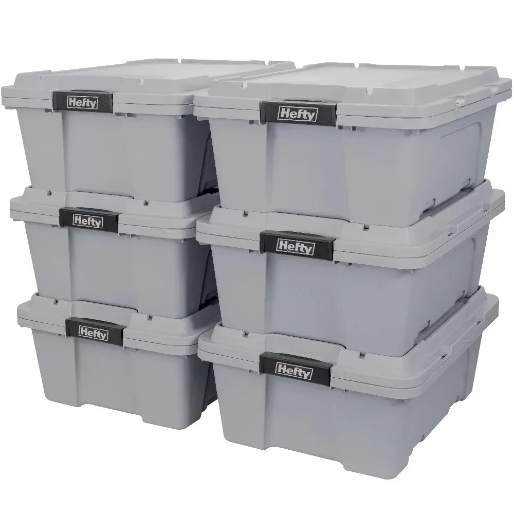 6-Pack Heavy-Duty Plastic Utility Storage Totes with Secure Lids for ...