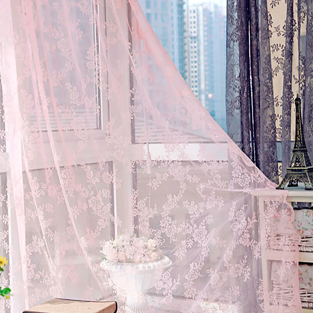 Flower Sheer Voile Curtain Panel with Valance 84 in Length Floral ...