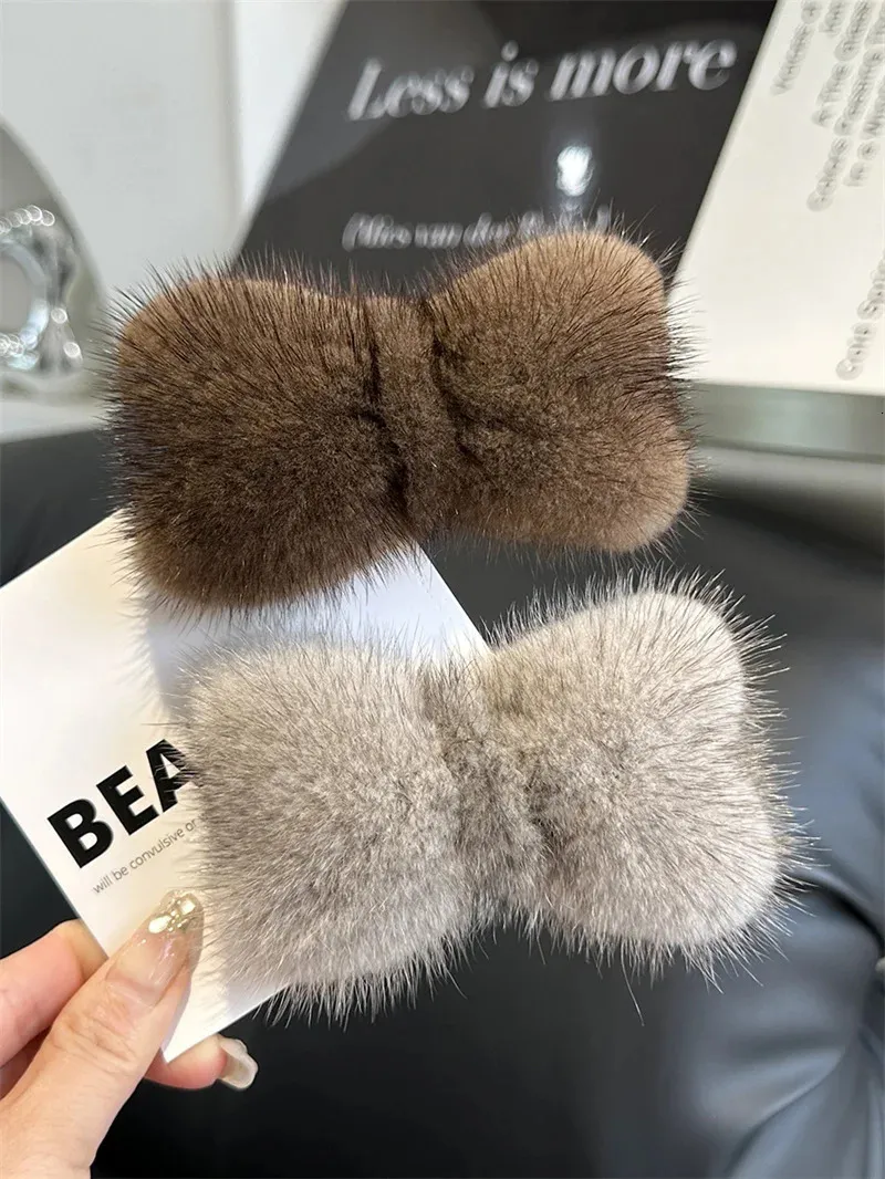 Premium Fur Bow Hair Clip - Luxurious Mink Fur Accent, Chic Side Clip ...