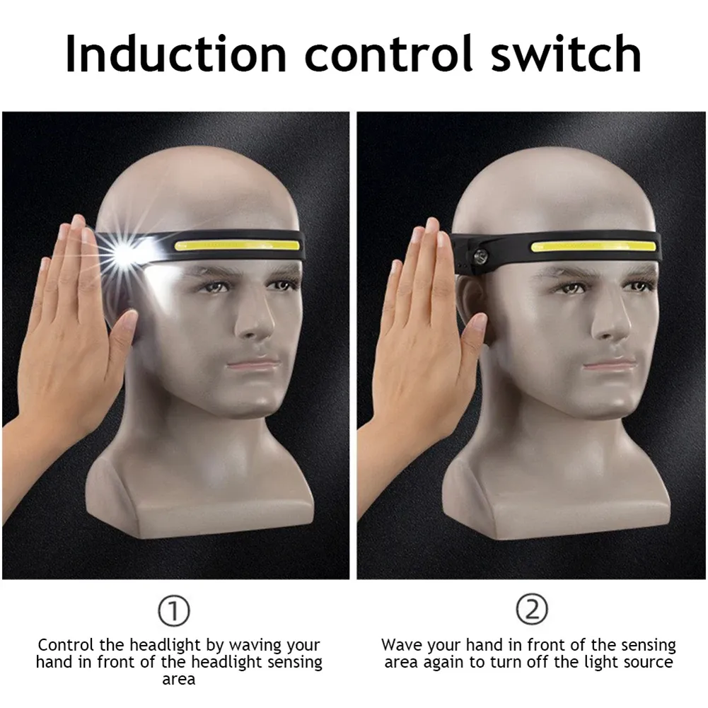 Head Flashlight COB LED Motion Sensor Headlamp, Rechargeable Headlight ...