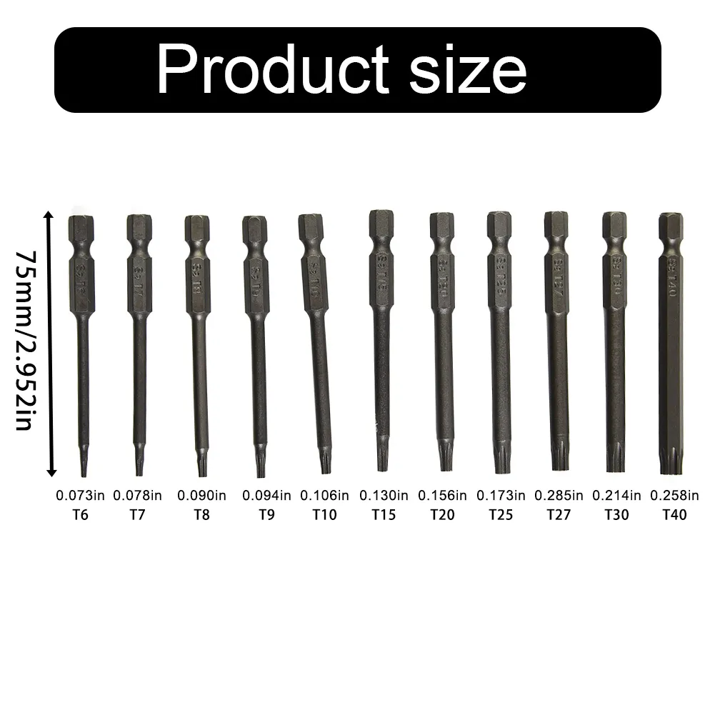 Torx Screwdriver Bit Set: 6.35mm Hex Shank Security Tip Magnetic Driver ...