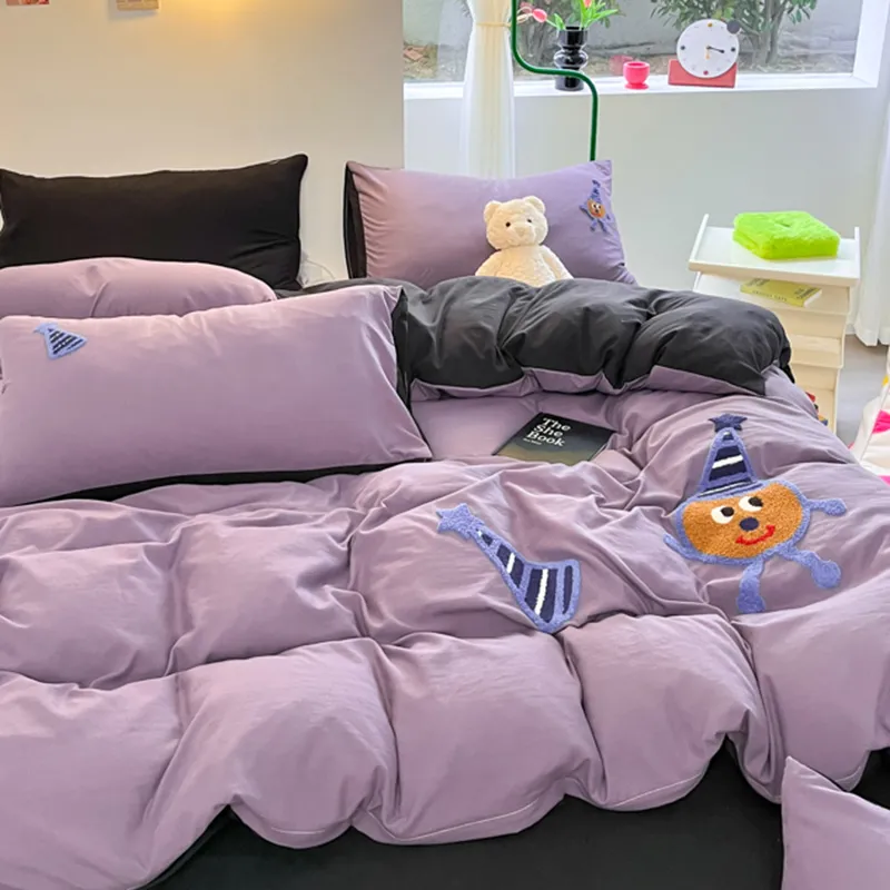 Purple Potato Cake Embroidery Bedding Set Duvet Cover Queen Twin Full ...