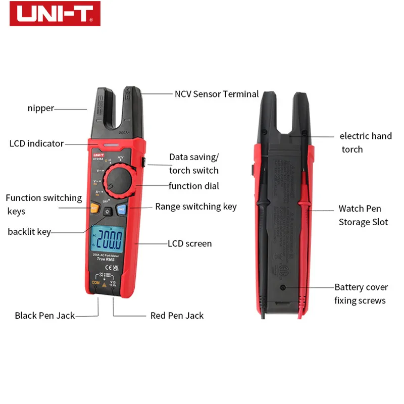 UNI-T UT256A Digital Clamp Meter - 200A AC Ammeter with True RMS for ...