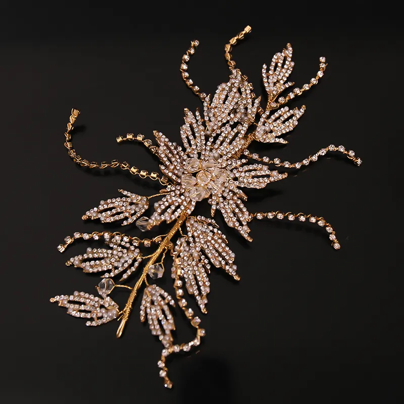 Gold Color Crystal Leaf Headband Bridal Hair Accessories Wedding Hair ...