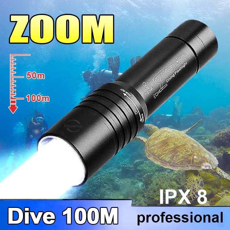 Professional T6 Wick Telescopic Zoom IPX8 Underwater LED Diving ...