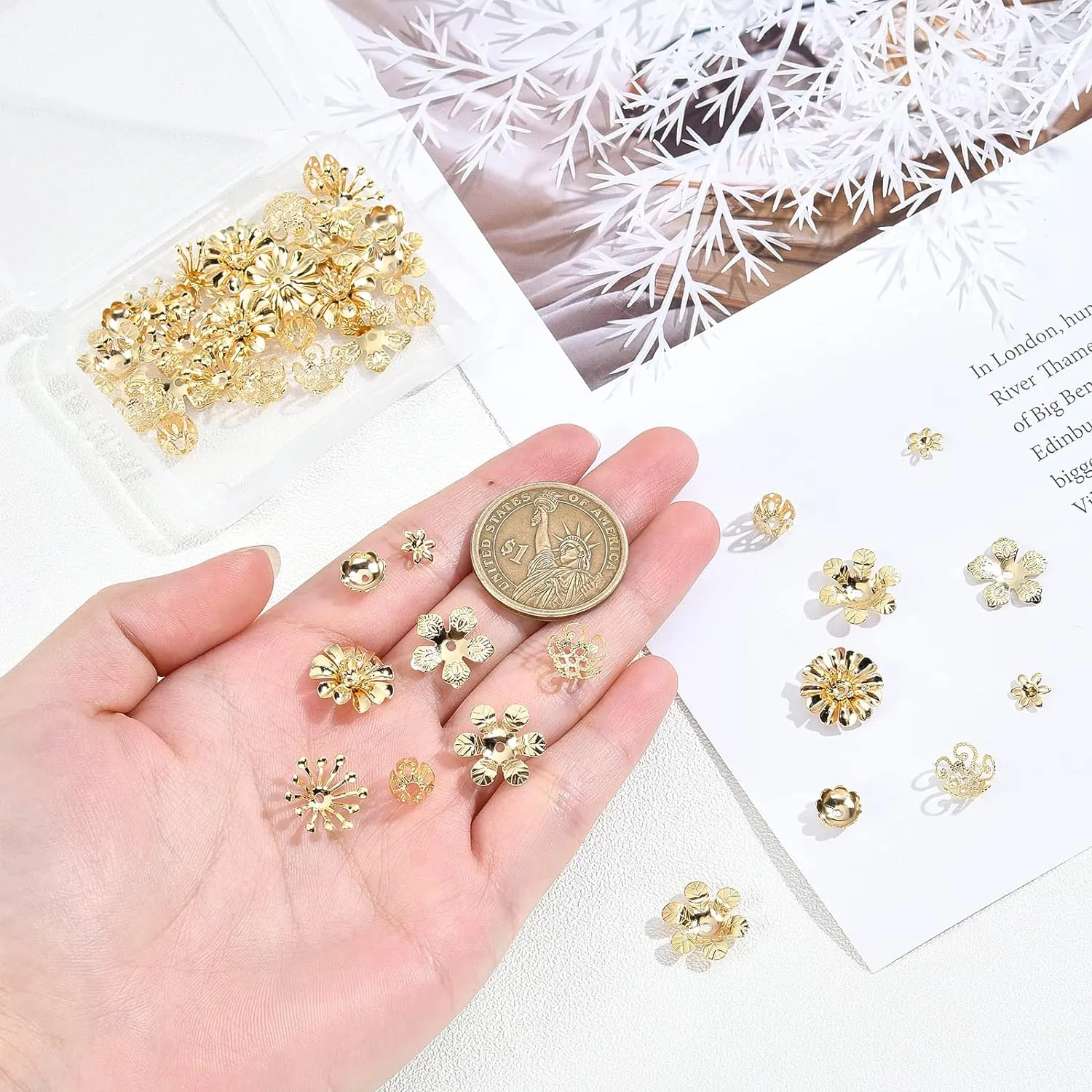 2024 Collection Real 24K Gold Plated Brass Filigree Flower End Bead ...