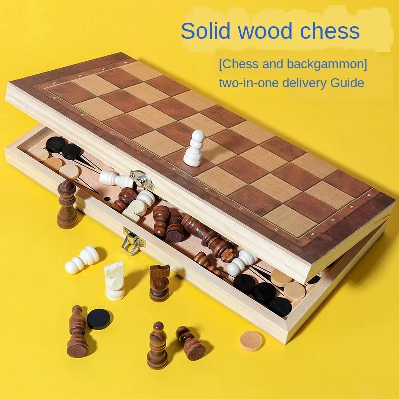 3 In 1 Wooden Chess Set For Kids, Educational Brain Training Game ...