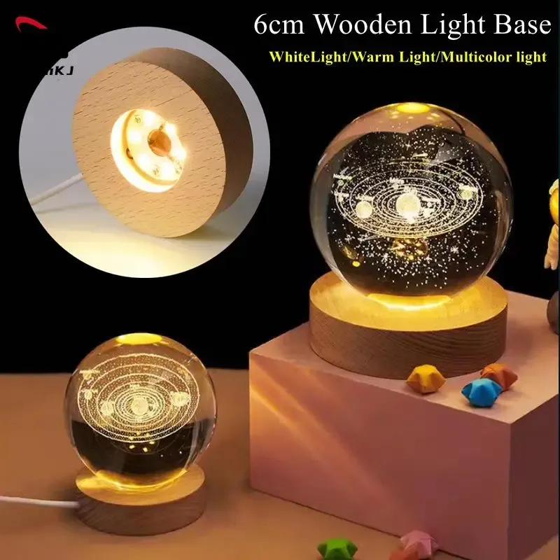 Rotating Display Stand Lamp Base: 6CM Round Wooden LED Light Base With ...