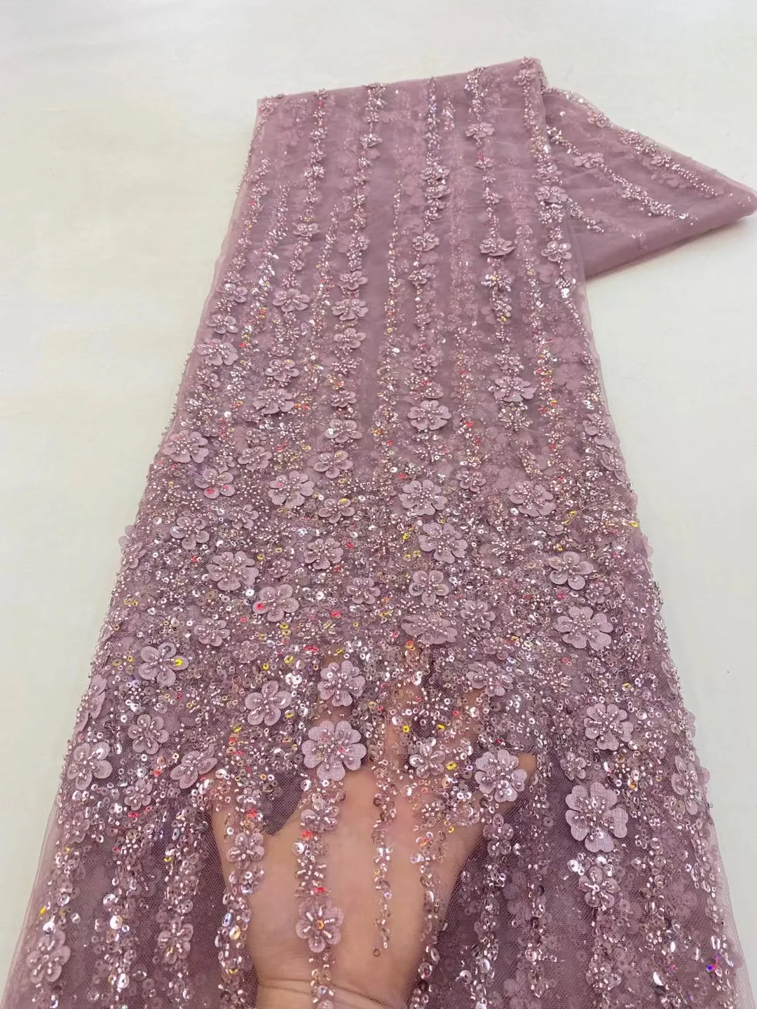 Exquisite African Beaded Tulle Lace Fabric for Luxurious Bridal Gowns ...