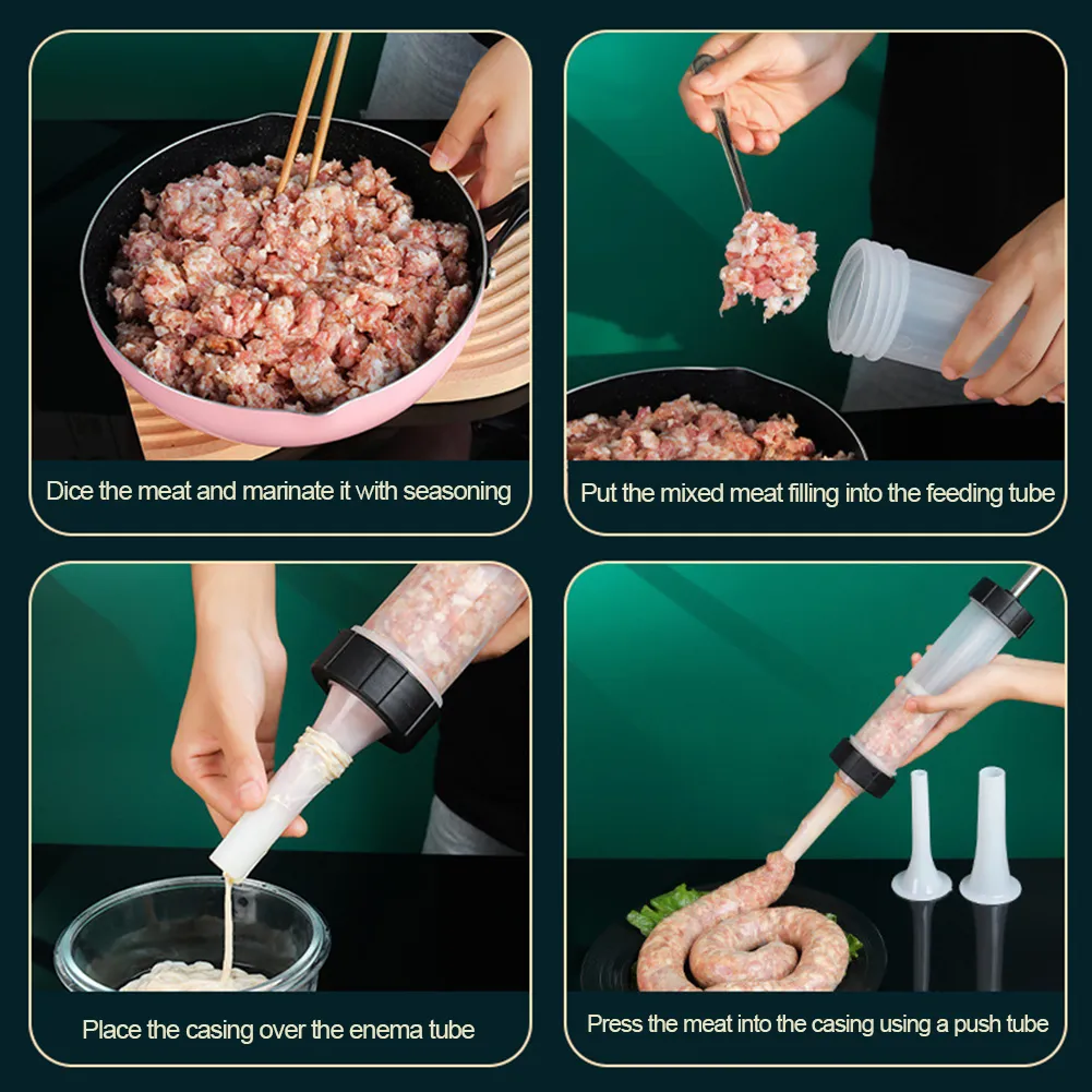 Manual Sausage Stuffer Gadget With 3 Filling Nozzles Meat Injector Tool ...