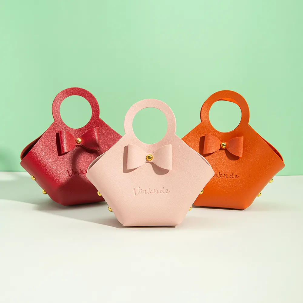 Leather Candy Bag Custom Logo Mini Handbag for Wedding Cookie Box and ...