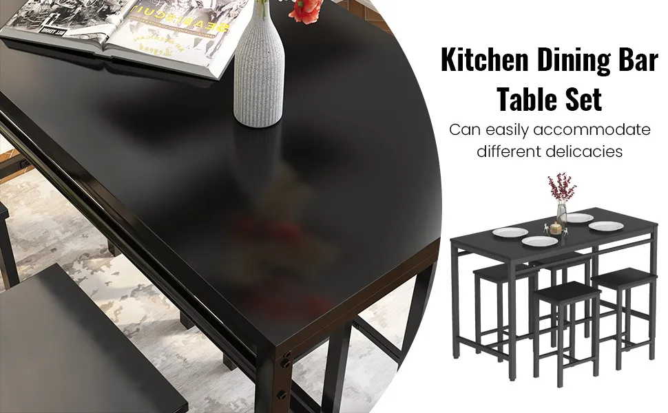 Counter Height Dining Set, Industrial Kitchen Table and Chairs for 4 ...