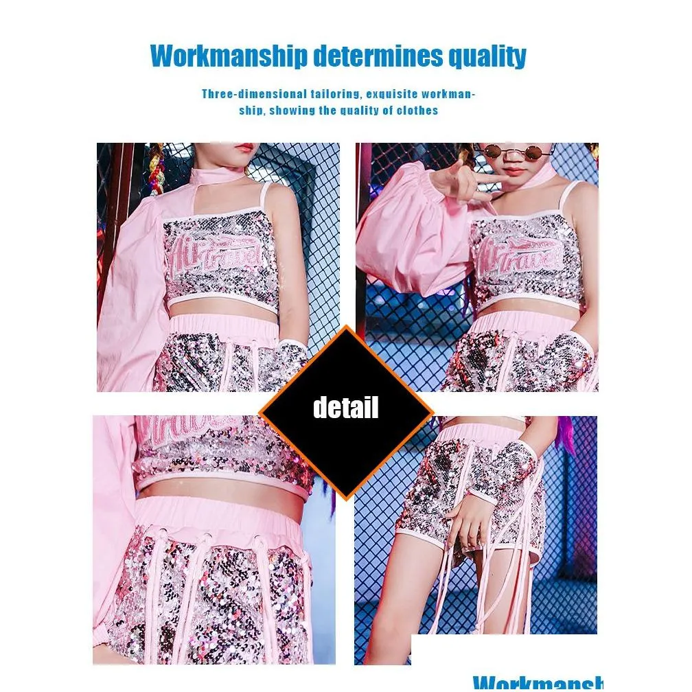 DHgate.com:Dazzling Pink Sequin Jazz Dance Hip-Hop Costume for Girls ...
