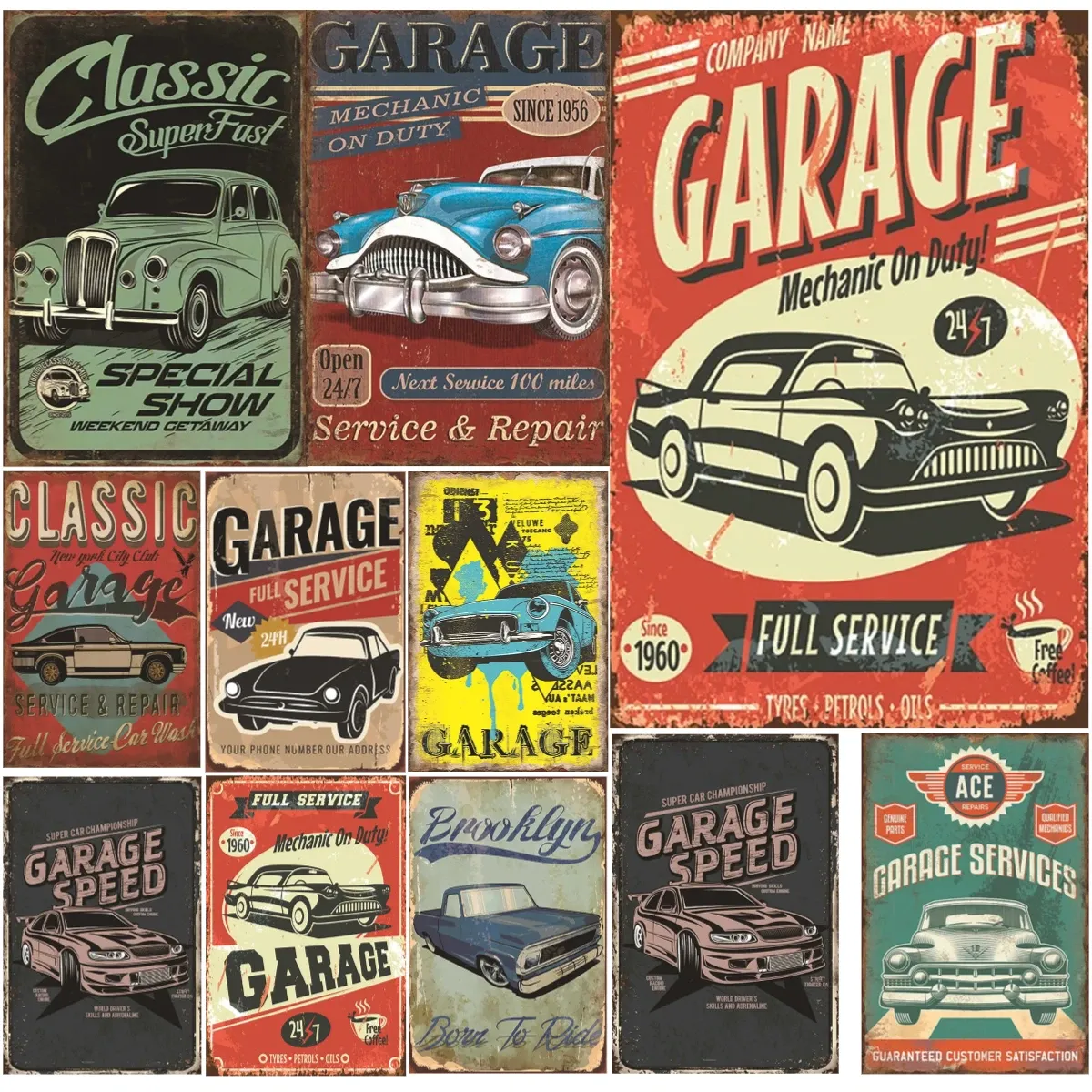 Retro Automotive Signs: Aluminum Garage Posters, Old Time Car Service ...