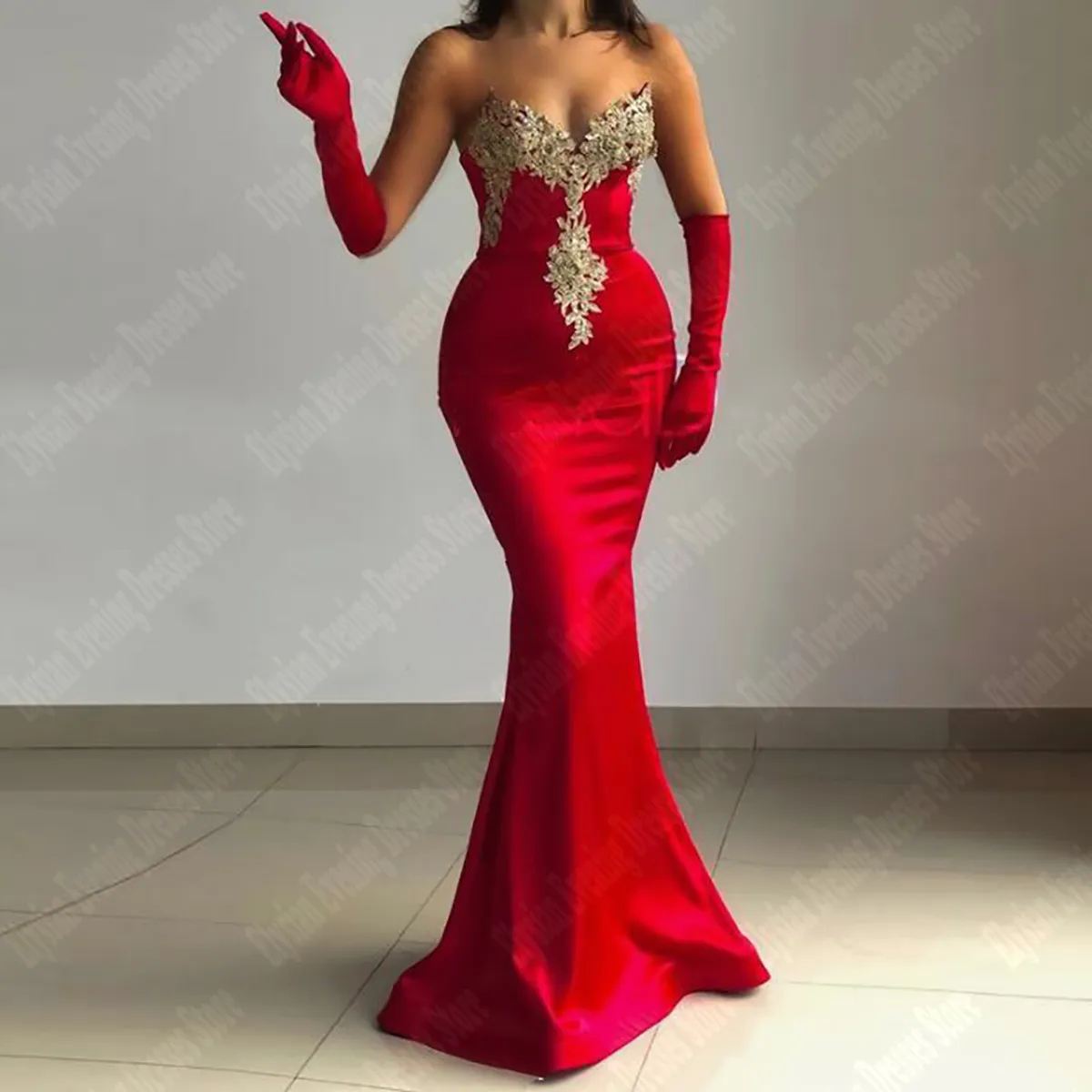 Elegant Red Evening Gown Sweetheart Neckline Slim Fit Prom Dress From ...
