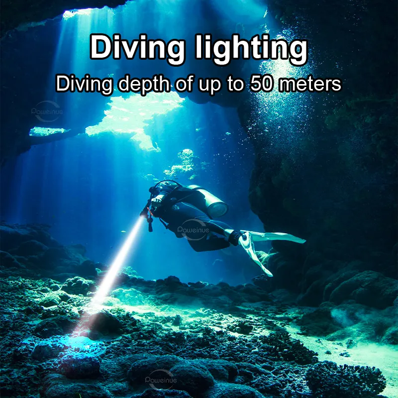 IP68 Waterproof Diving Flashlight with Magnet Control 18650 26650 High ...