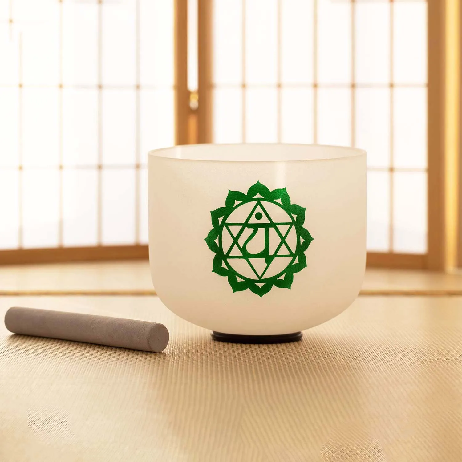 Frosted Quartz Crystal Singing Bowl in F Note with Heart Chakra Pattern ...