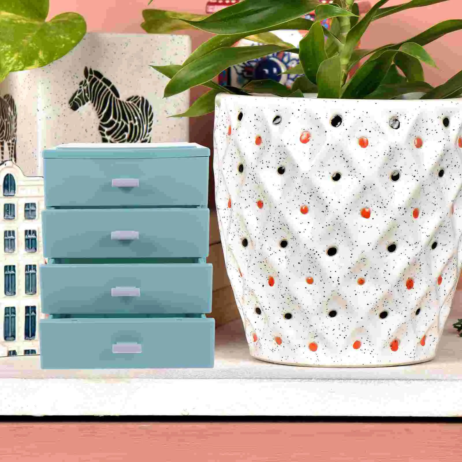 Desk Organizer Storage Box: Small Plastic Case with Decorative Design ...