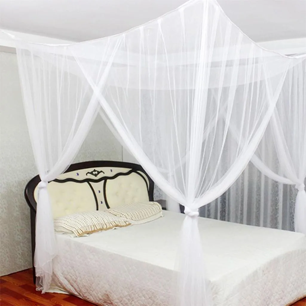Four Corner Post Hanging Bed Canopy Valance Netting Net, Indoor Outdoor ...