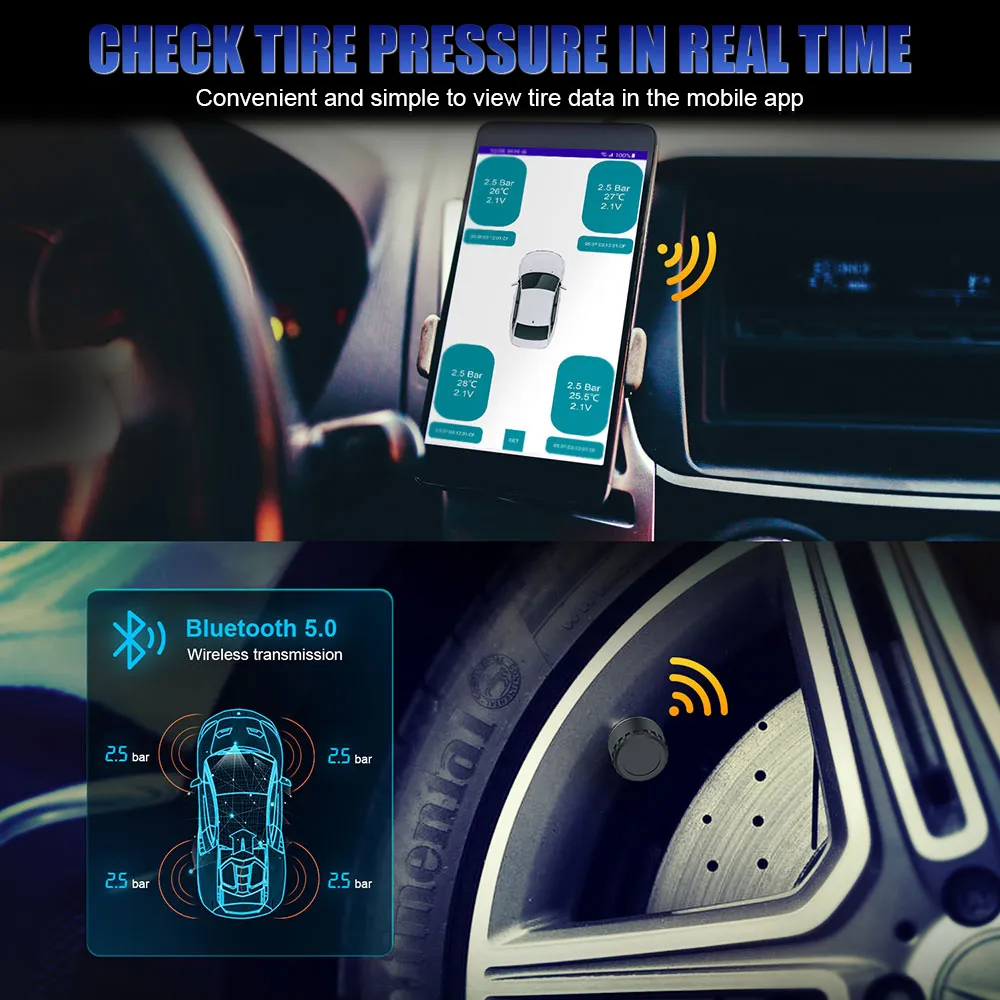 Smart Bluetooth Motorcycle Car Tire Pressure Monitoring System with ...