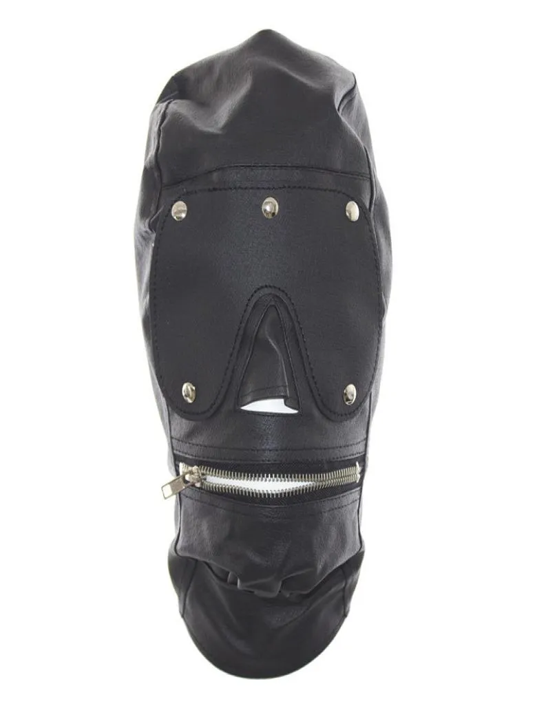 Premium PU Leather Full Face Mask - Zipper Muzzle, Open Mouth Slave ...