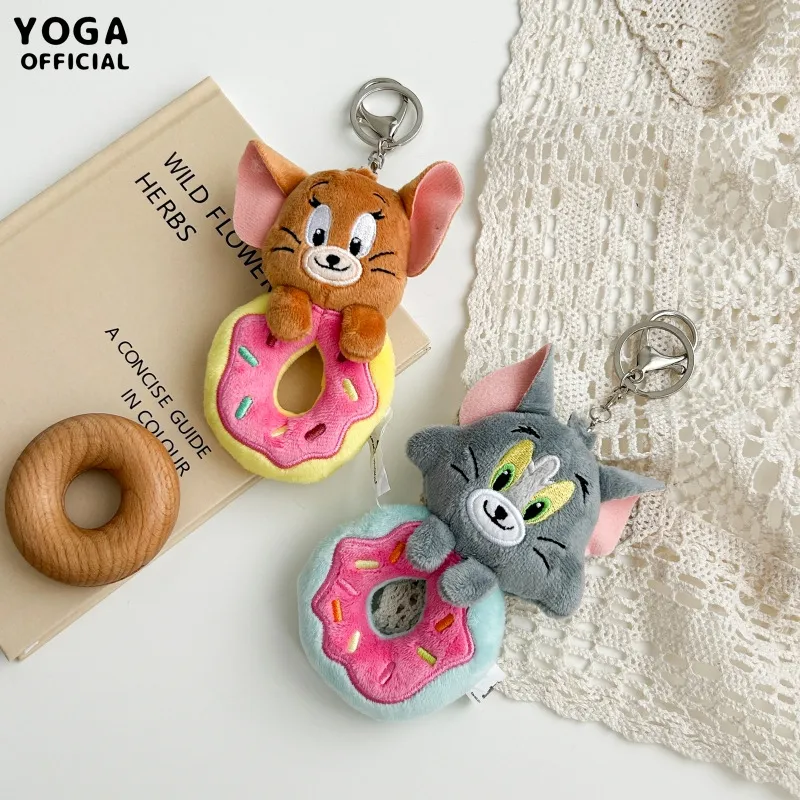Tom And Jerry Cute Plush Doughnut Cat Doll Keychain Kawaii Fluffy Soft ...