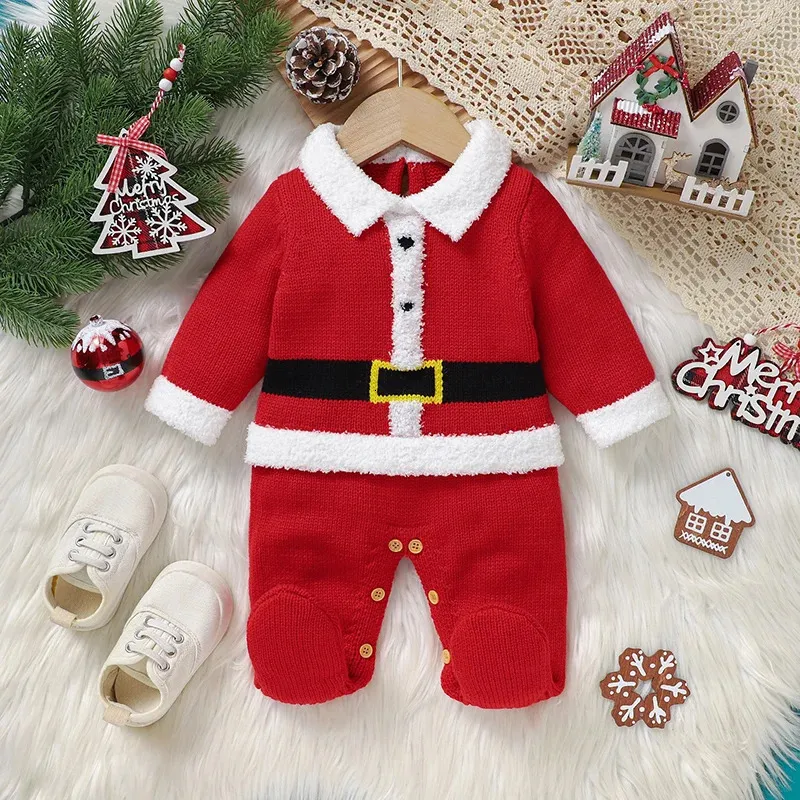 Christmas Baby Jumpsuits Santa Claus Long Sleeve Footed Romper For Boys ...
