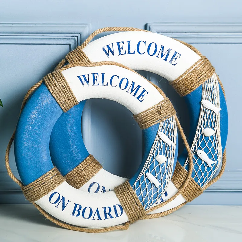 Mediterranean Style Wood Nautical Welcome Board with Blue White ...