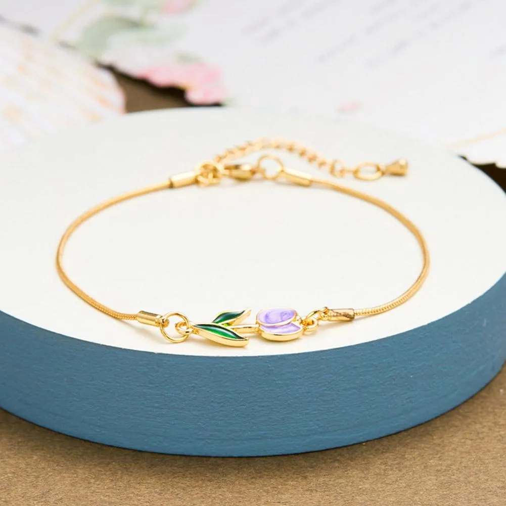 NEW Tulip Rose Charm Bracelet for Women: Elegant Floral Chain Bracelet ...