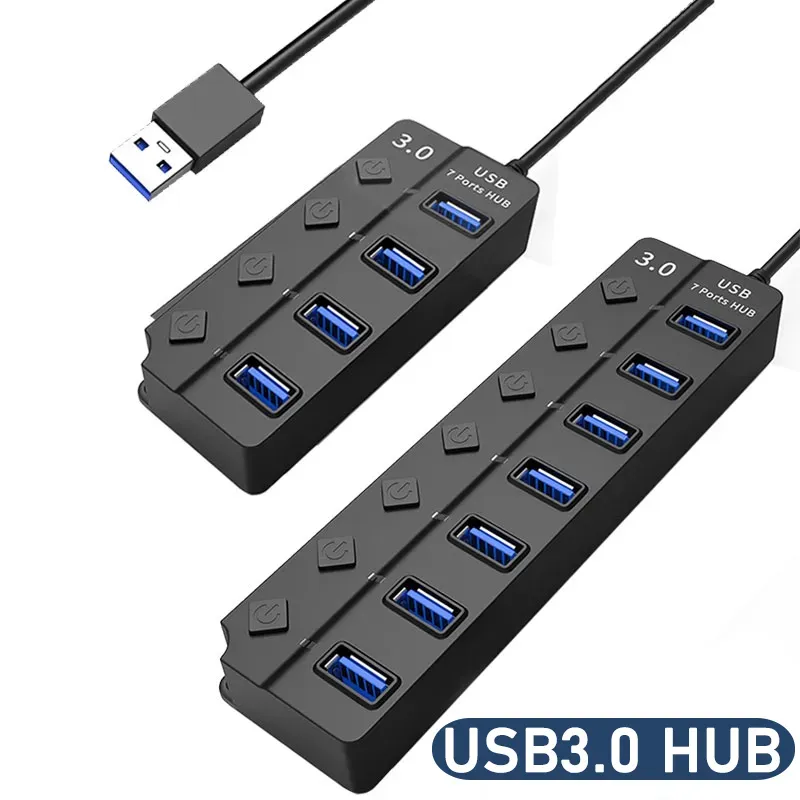 Multi USB Adapter 4 Port: USB 3.0 Hub With Independent Switches & 30cm ...