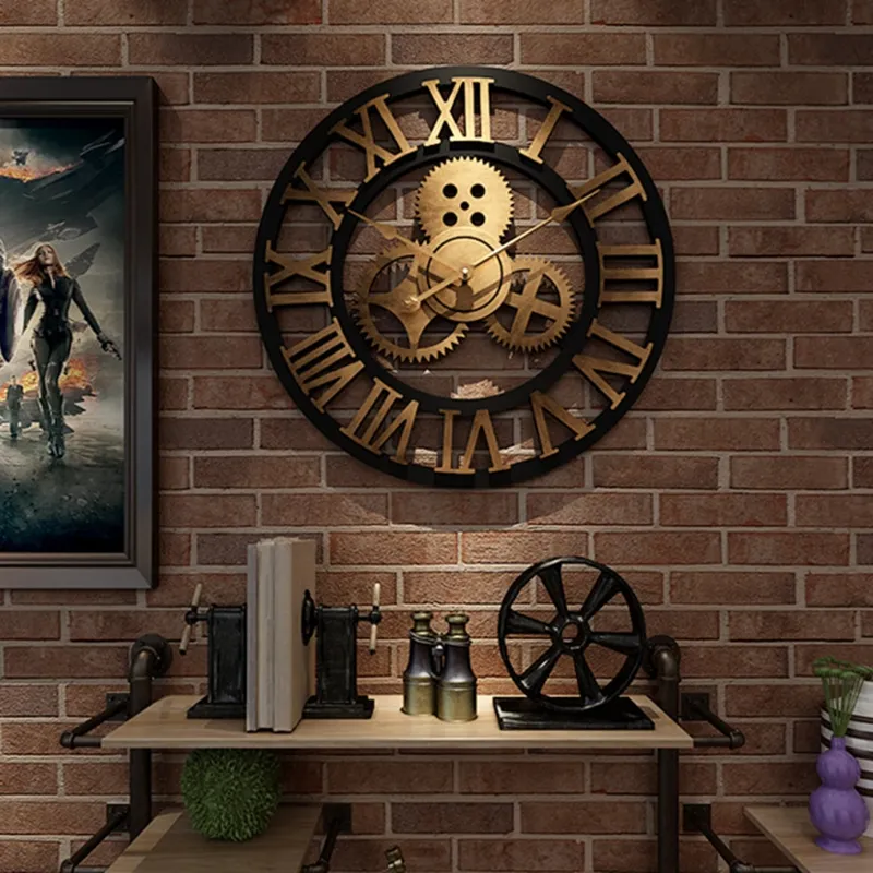 40/50cm Vintage Silent Wall Clock with Arabic and Roman Numerals and ...