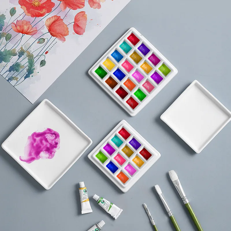 12/20 Grid Ceramic Palette White Porcelain Watercolor Paint Mixing Tray ...