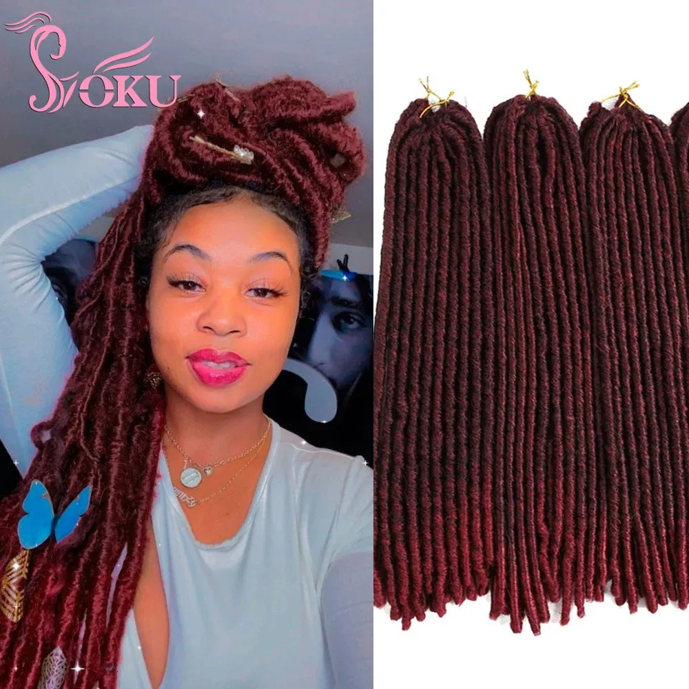 Ombre Red Burg Synthetic Soft Locs Braids Hair Extension Straight Faux ...