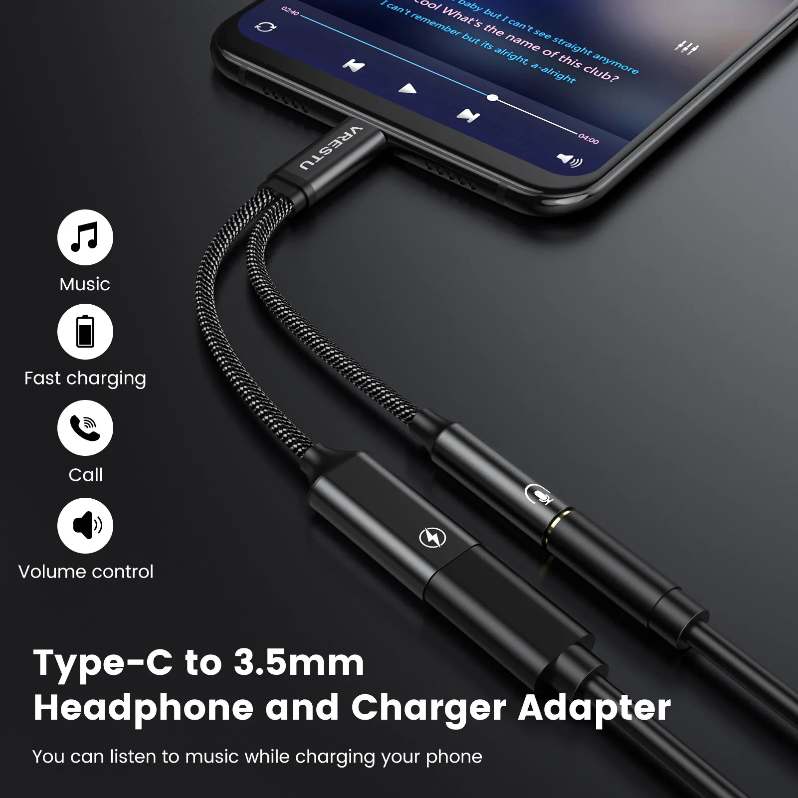 2 In 1 USB Type C Audio Adapter: Portable USB C To 3.5mm Headphone Jack ...