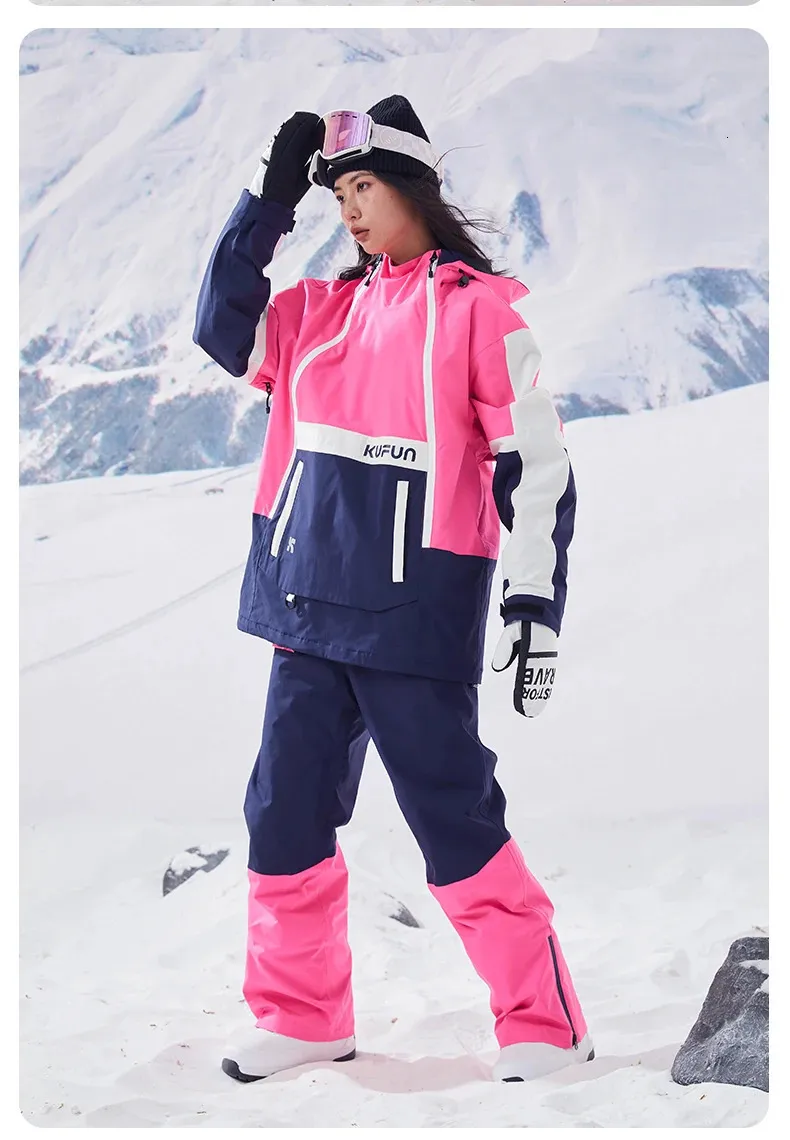 Kufun Women's Ski Suit: Winter Sports Jacket Top and Bib Pants Set ...