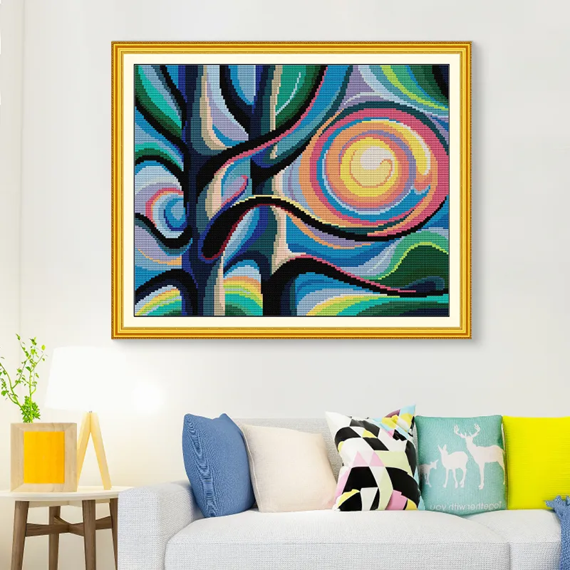 Stamped Cross Stitch Kit, 11CT/14CT DIY Embroidery, DMC Pre-Printed ...