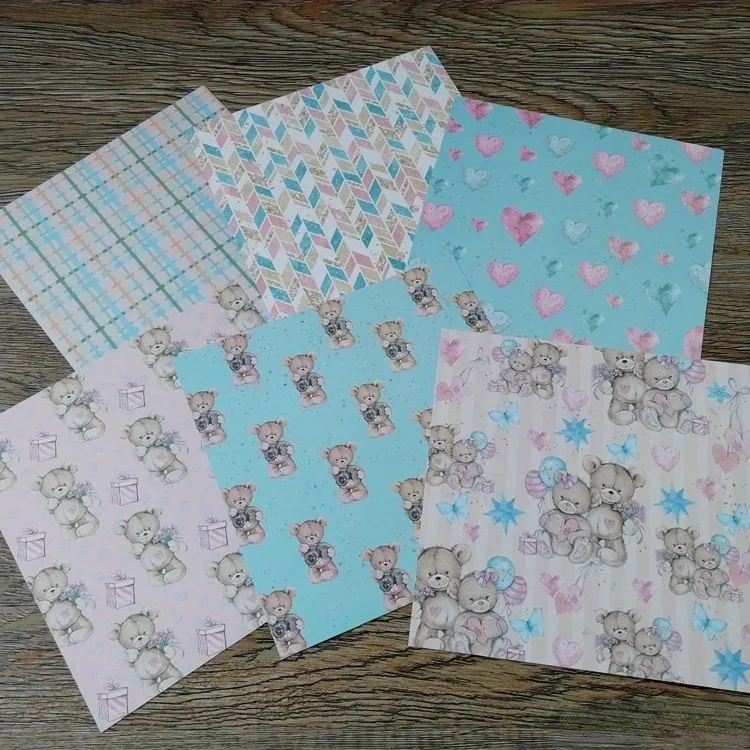 24 Sheets Little Bear Patterned Paper Scrapbooking Pack Single-Side ...