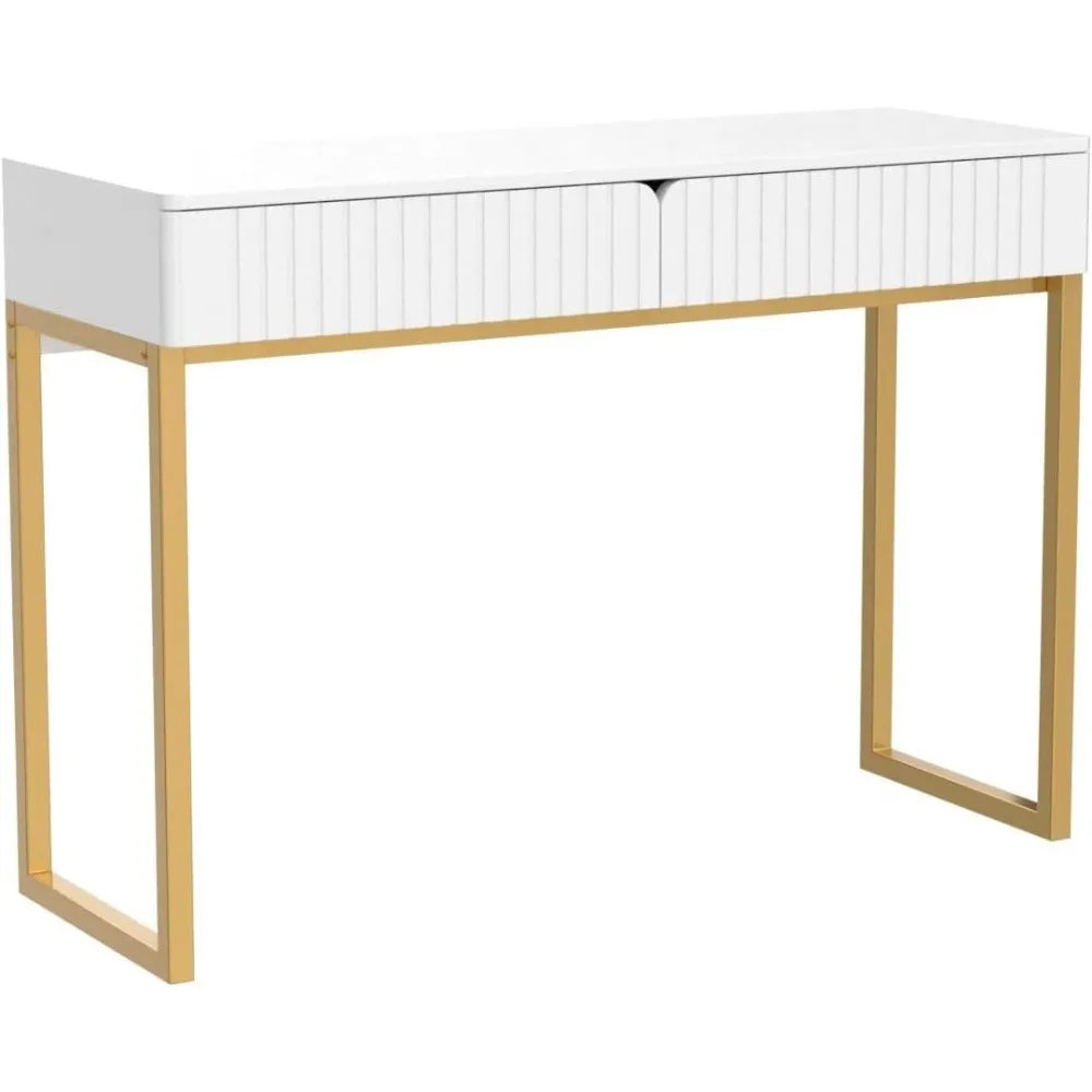 Modern Vanity Desk With Drawers: Gold And White Home Office Desk ...