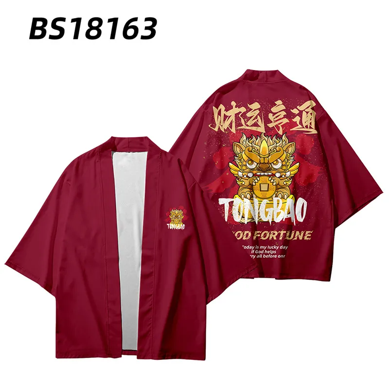 Chinese Style New Year Print Kimono Streetwear Cardigan for Men and ...