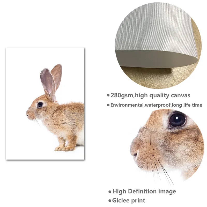 Woodland Animal Bunny Tail Canvas Posters Nursery Prints Nordic Kids ...