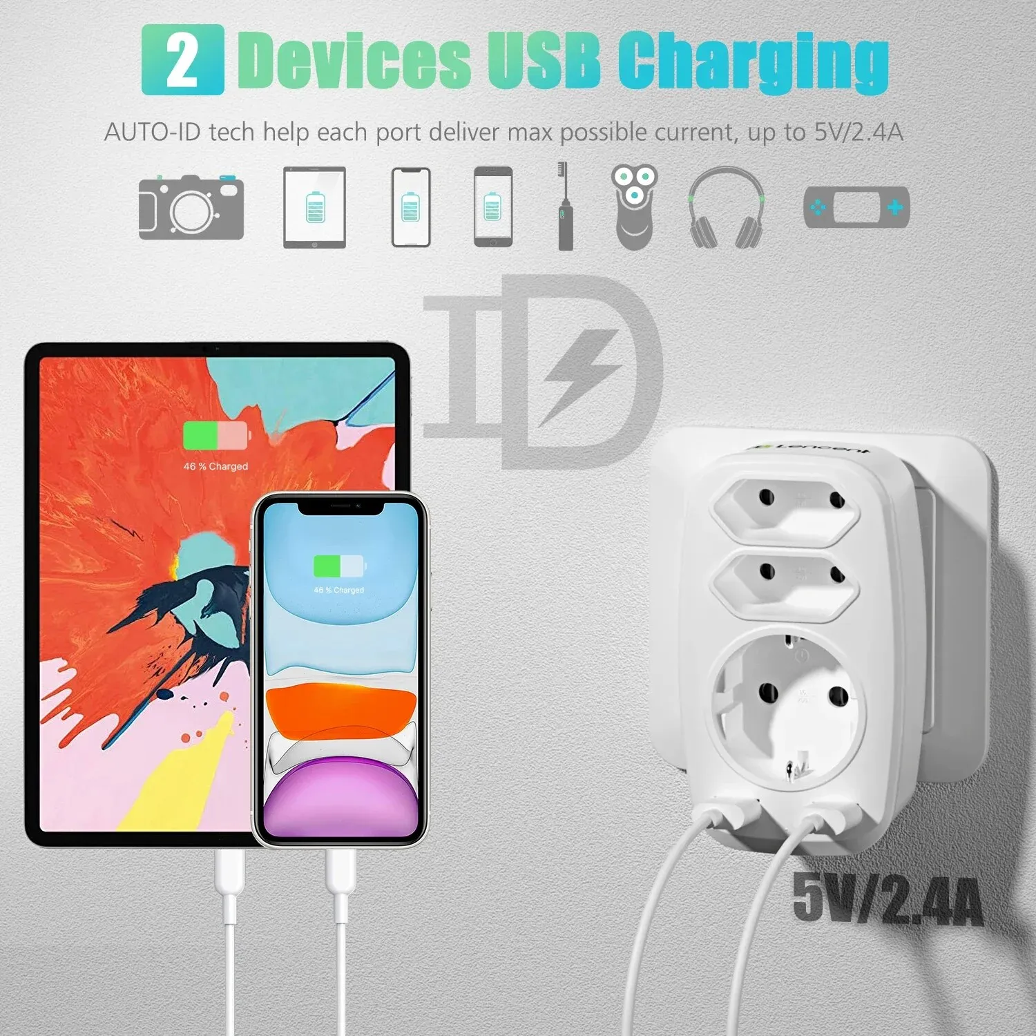 Multi Socket Plug Adaptor: LENCENT EU Wall Socket Extender With 3 AC ...