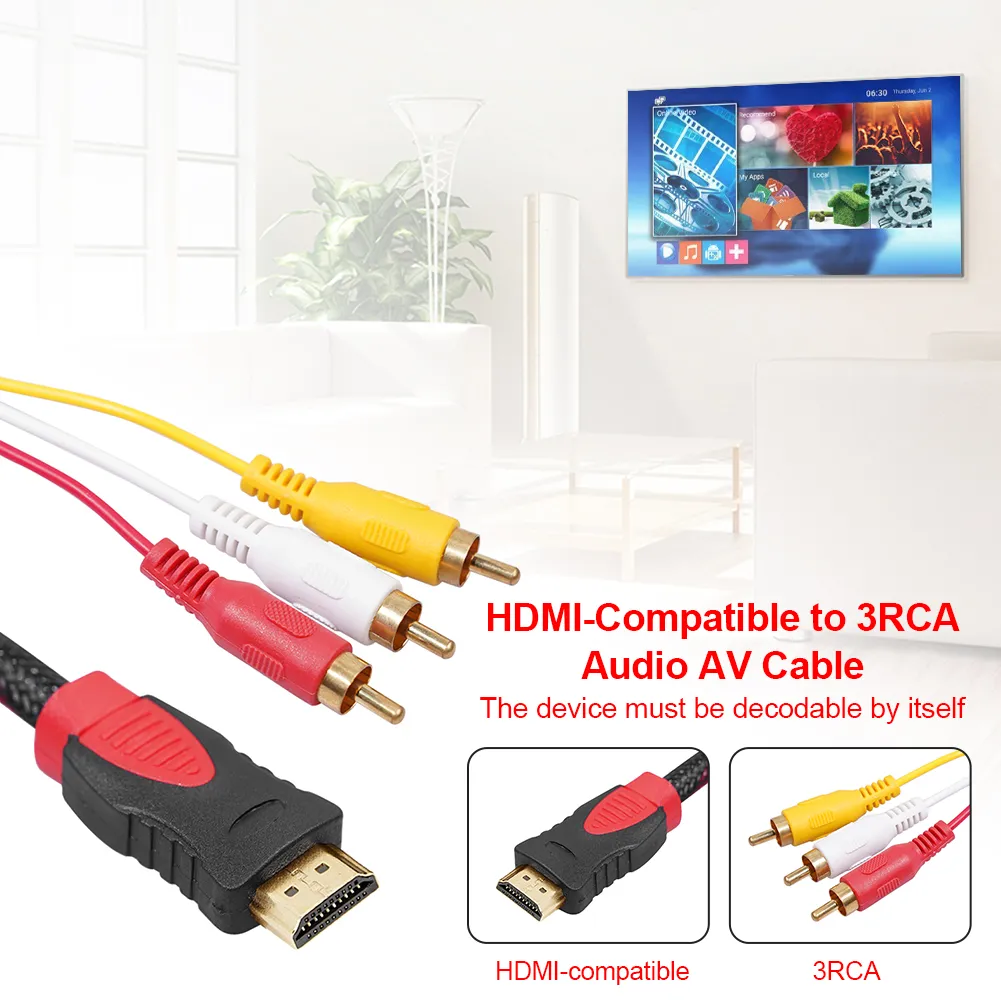3RCA Audio Video AV Cable Adapter Cord Converter Connector for TV, DVD ...