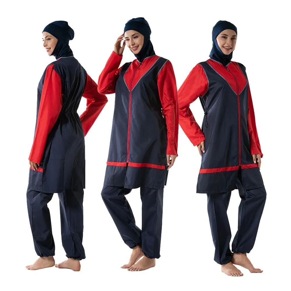 DHgate.com:Modest Muslim Womens Color-Block Sports Zipper Burkini ...