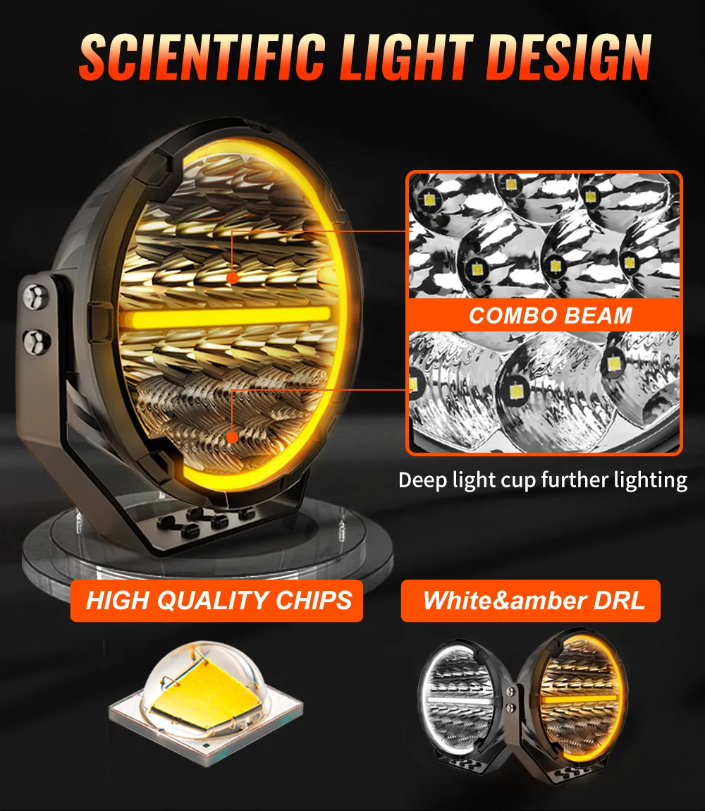 CO LIGHT 9 Inch Round LED Amber Driving Work Lights 90000LM DRL Combo ...