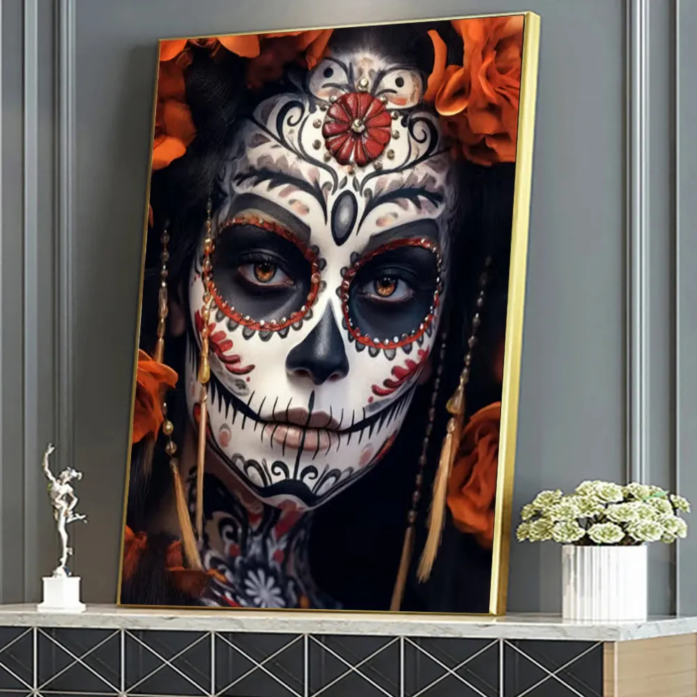 Day Of The Dead Decor: La Catrina Skull Canvas Art Colorful Floral ...
