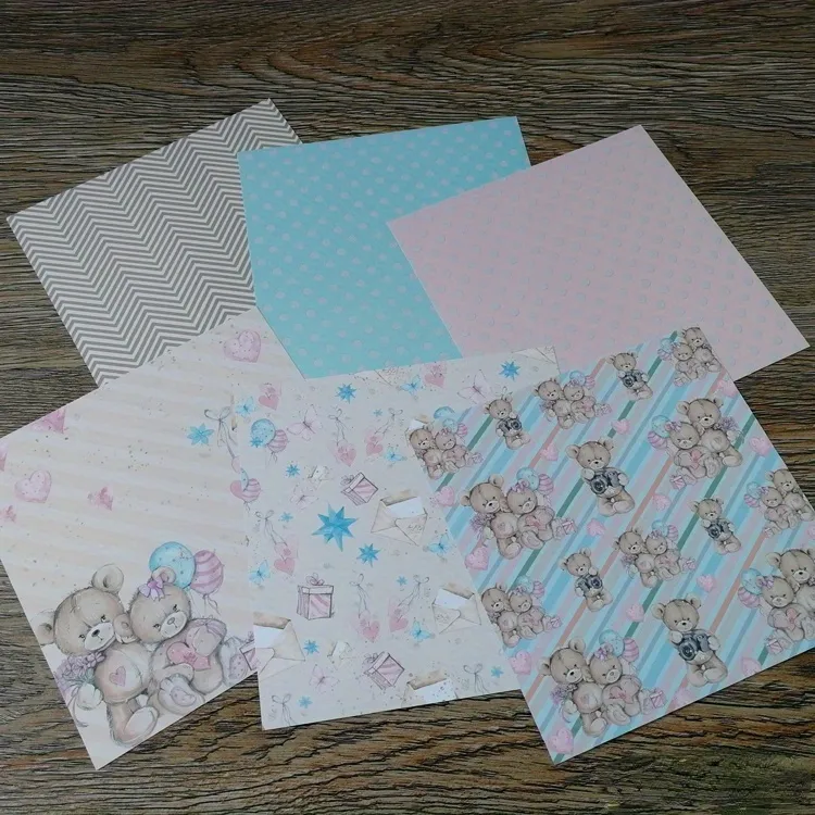 24 Sheets Little Bear Patterned Paper Scrapbooking Pack Single-Side ...