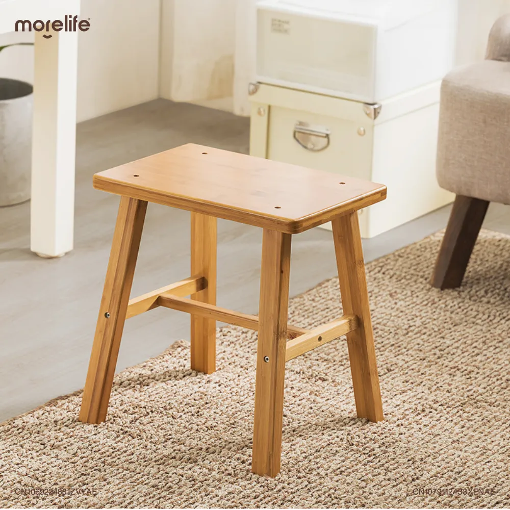 Small Wood Stool Round Bamboo Footstool Retro Artistic Rectangle Stool ...