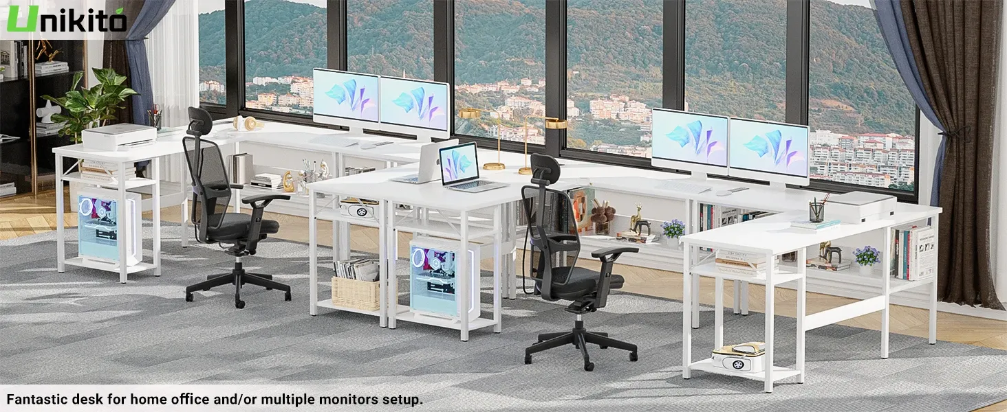 Foldable Computer Desk L Shaped Reversible White Laptop Desk With Built ...